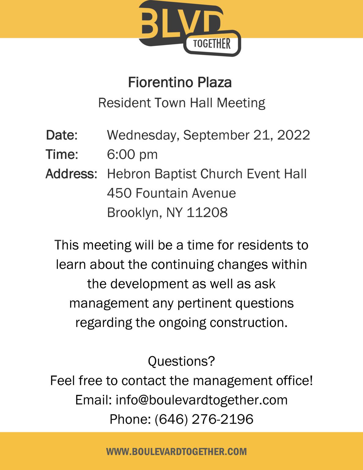 Fiorentino Plaza Resident Town hall Meeting - Boulevard Together